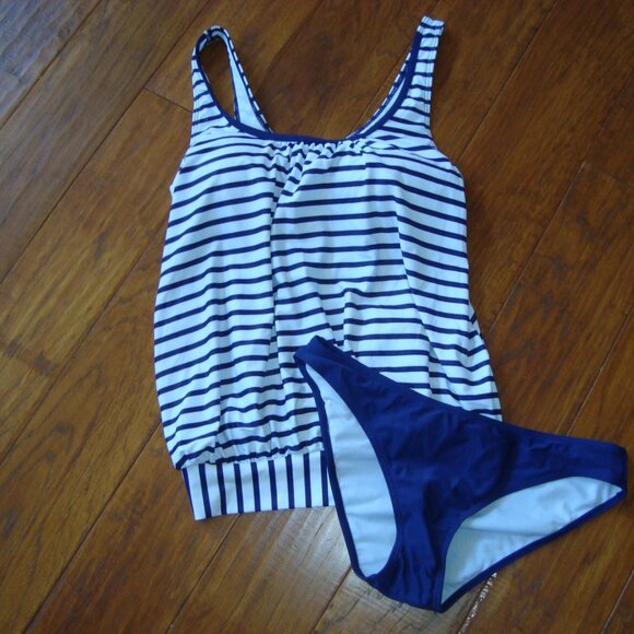 Unbranded | Swim | New Ladies Swimsuit Top Blue White Striped Tankini ...